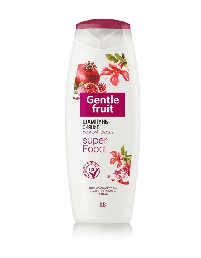 Iris Cosmetic Gentle Fruit - Сочный Гранат Шампунь-сияние "super food" для окрашенных сухих и тусклых волос 400 мл.
