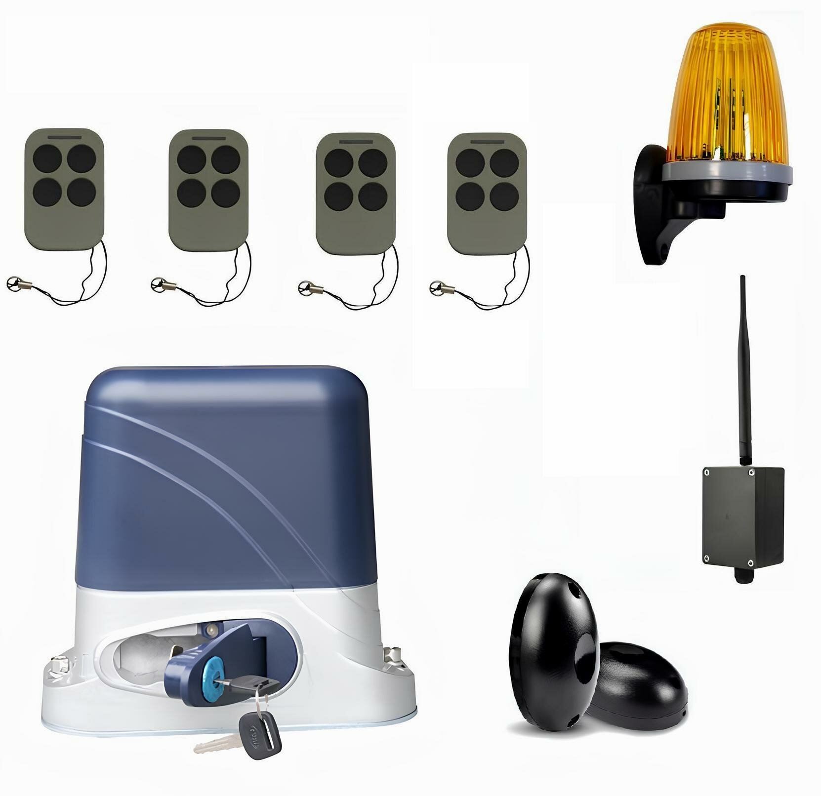 Автоматика для откатных ворот KSL-1300 FULL-3K-BT-Т4, комплект: привод, 4 пульта, Bluetooth-модуль, фотоэлементы, лампа