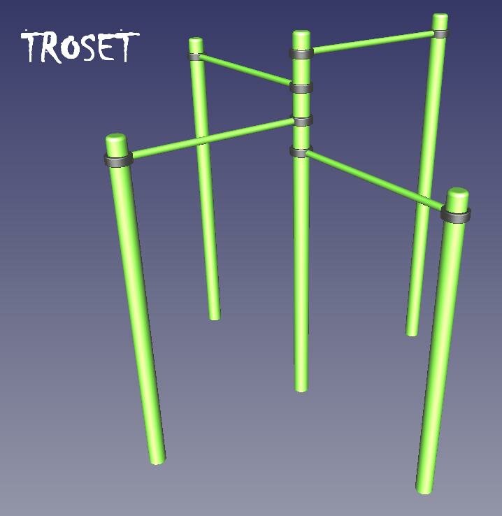Турник четырехсекционный TROSET 06-76 уличный с регулировкой высоты на хомутах бетонируемый