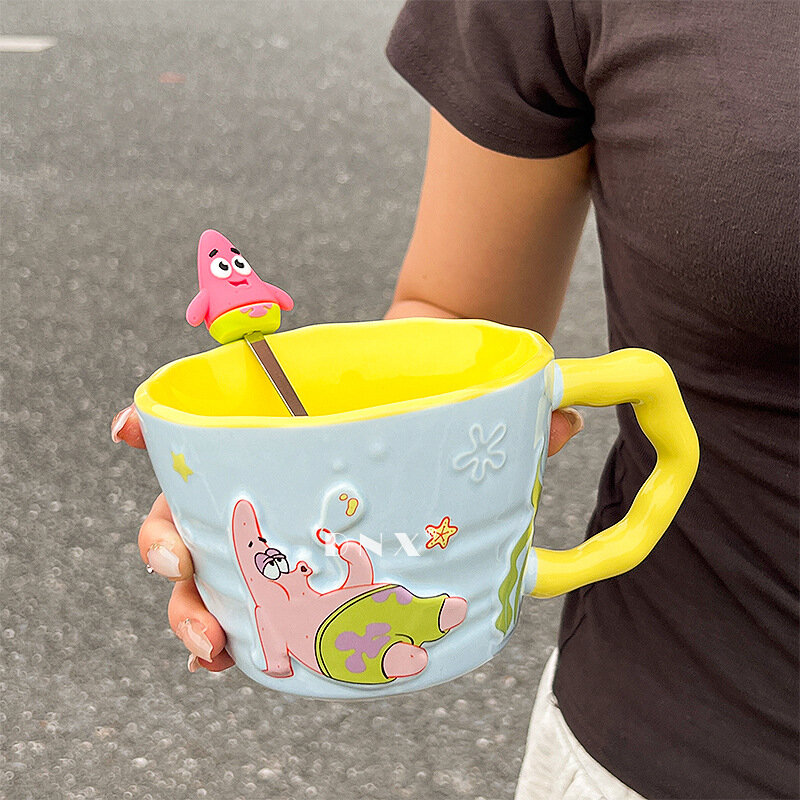 Кружка SpongeBob SquarePants, большая емкость, чашка для воды, домашняя пара, высококачественная керамическая чашка для девочек, чашка для кофе и молока