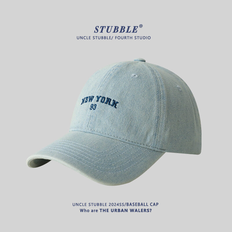 Бейсболка из стираного денима, модная в корейском стиле кепка с вышитыми буквами, мягкая кепка для мужчин и женщин, универсальная, закрывающая лицо маленькая шляпа