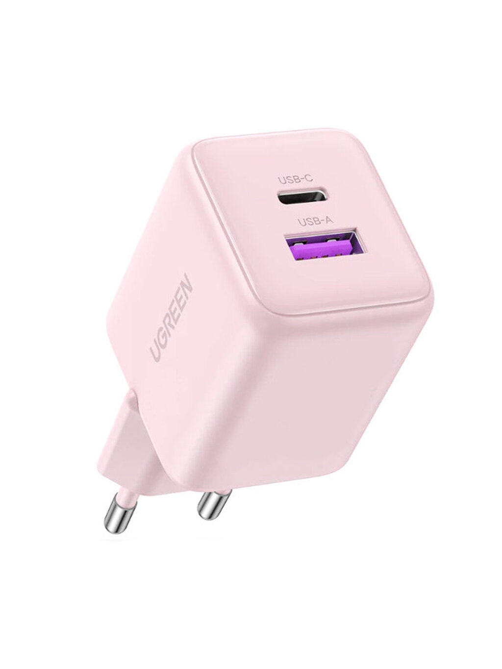 Сетевая зарядка UGREEN X516 (65017) 30W 2-порта USB-C - USB-A GaN розовая
