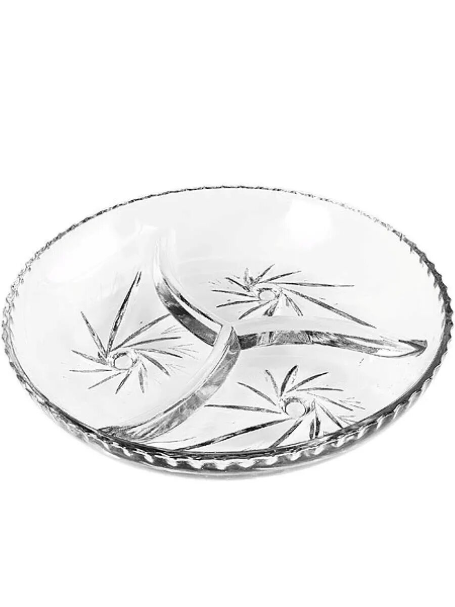 Стеклянная менажница на ножках диаметром 21.5см.