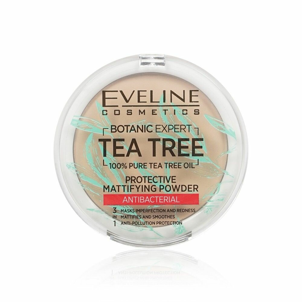 Пудра для лица Eveline Tea tree антибактериальная матирующая, Тон 004 Beige, 9 г