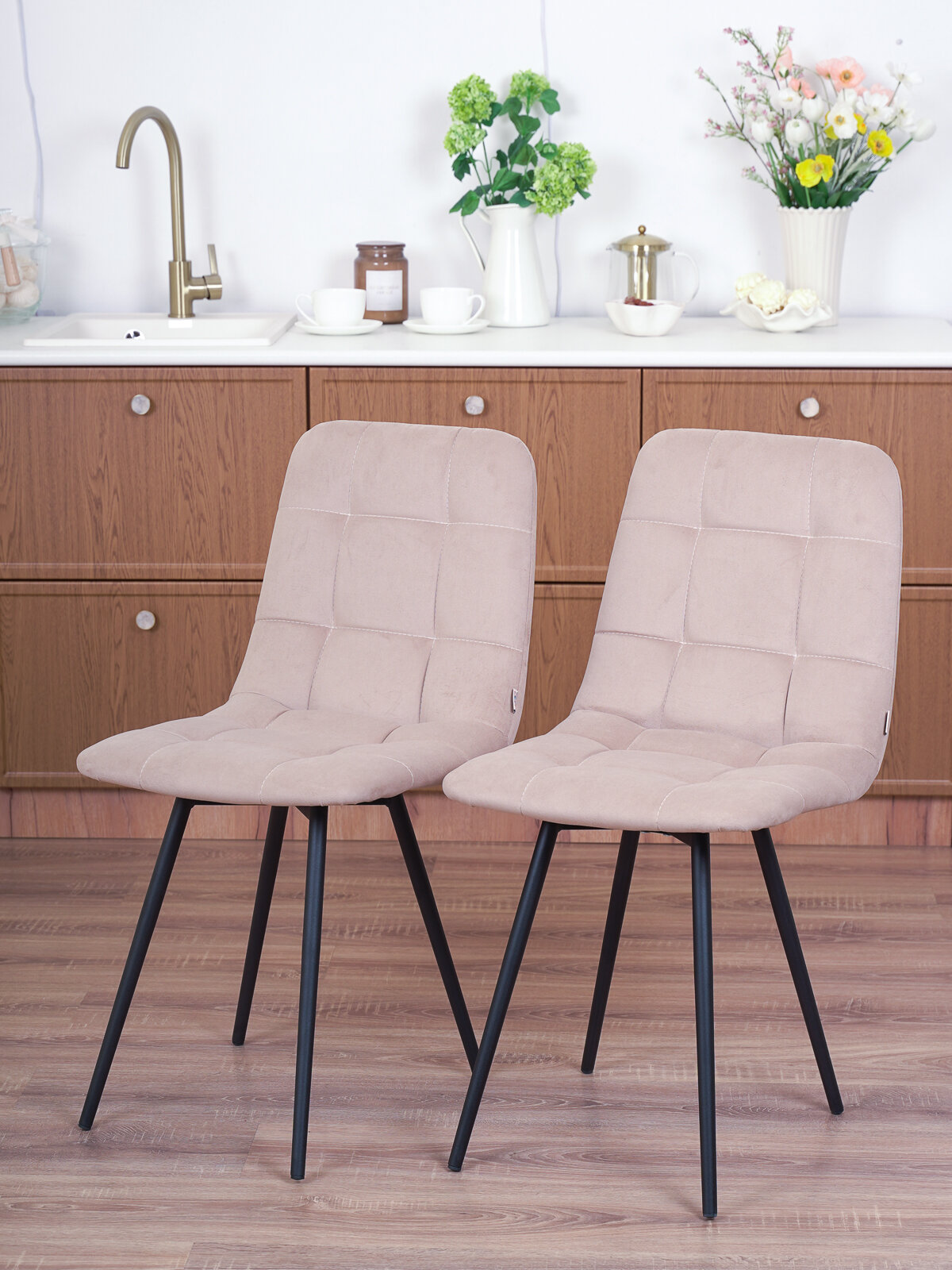 Стулья для кухни со спинкой велюр Чили бежевый 2шт