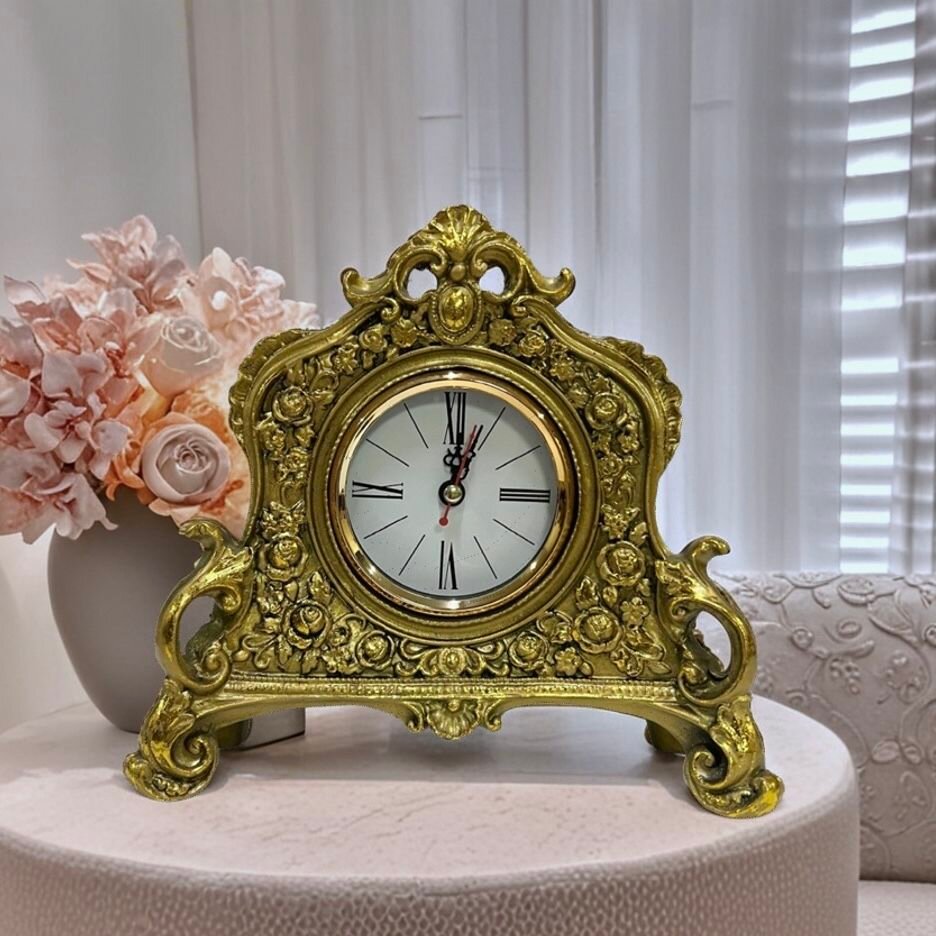 Часы литьевой мрамор "Цветочки" 20х7,5х20 см Цвет: Бронза с позолотой