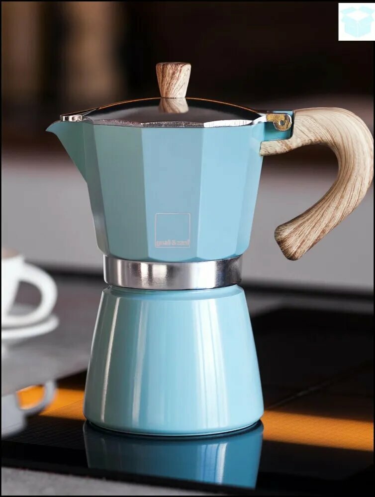 Гейзерная Кофеварка Gnali Zani VENEZIA , 240мл, для Индукции, Теплоизоляционная Ручка, голубая