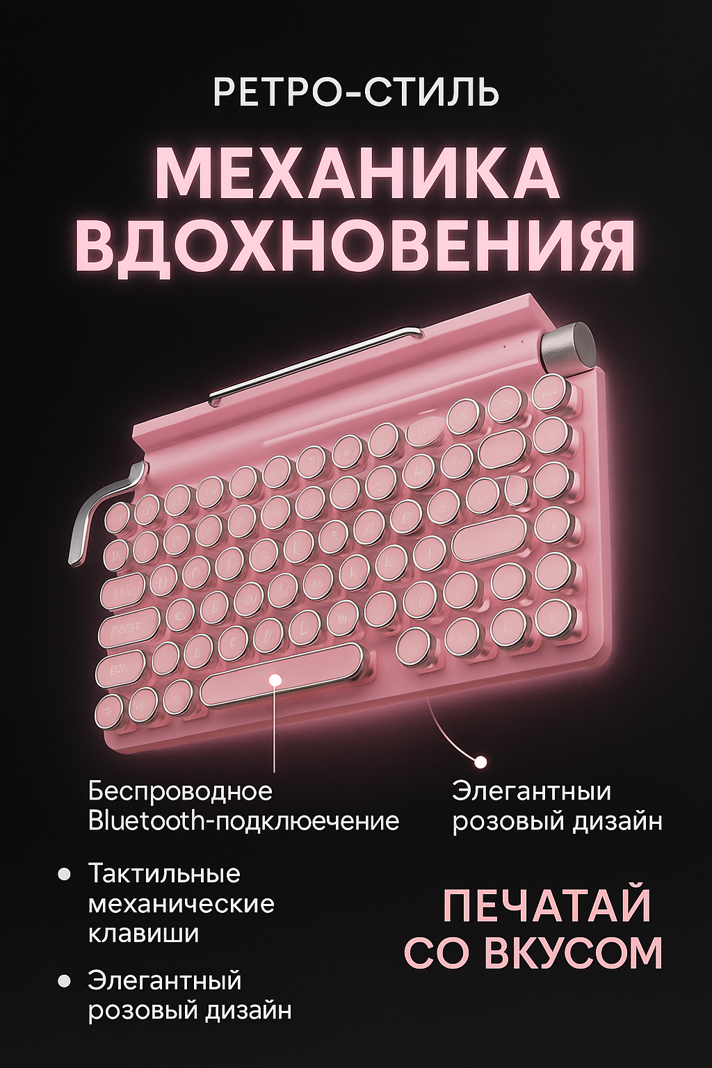 Клавиатура механическая TZ GYH-057 Bluetooth, 82 клавиши, ретро-дизайн, розовая