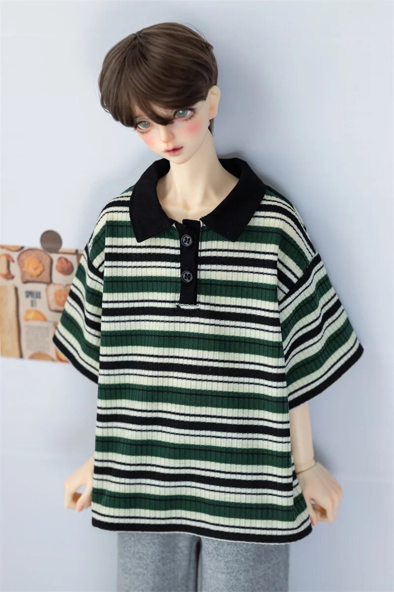 Футболки для кукол BJD 1/4 1/3 ID75 полосатые вязаные Black-Green, 1-3 size