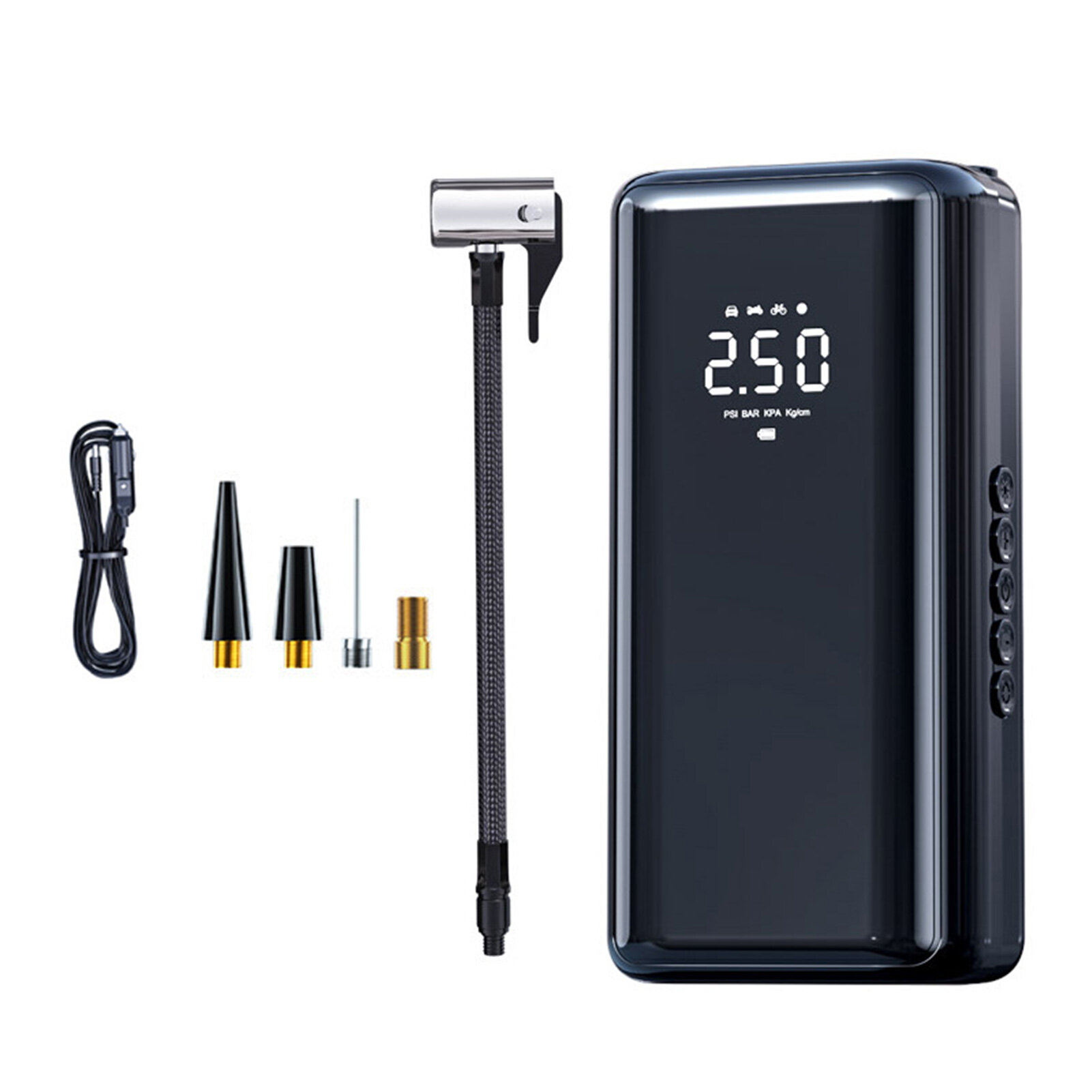 Насос для надувания шин портативный компрессор воздуха 150PSI 4500mAh с LED-освещением и манометром для шин автомобилей велосипедов мотоциклов мячей модель ST-210A ST-210B ST-210C материал ABS диаметр поршня 17mm расход воздуха 30L/min мощность 120W