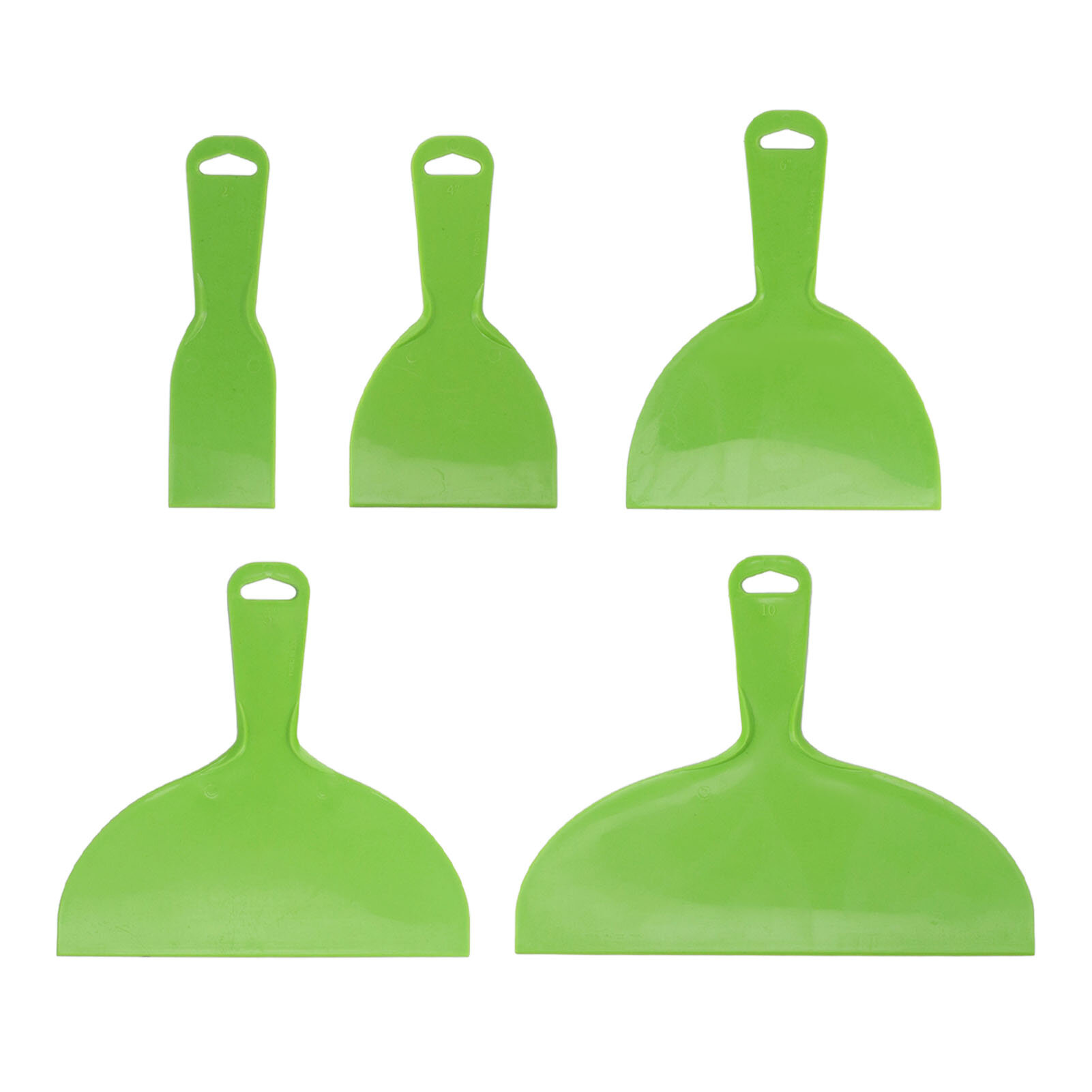 Набор из 5 пластиковых шпателей-скребков для шпаклевки, гибких шпателей, многоцелевых инструментов для покраски, штукатурки и заделки швов, зеленого цвета, прочных.