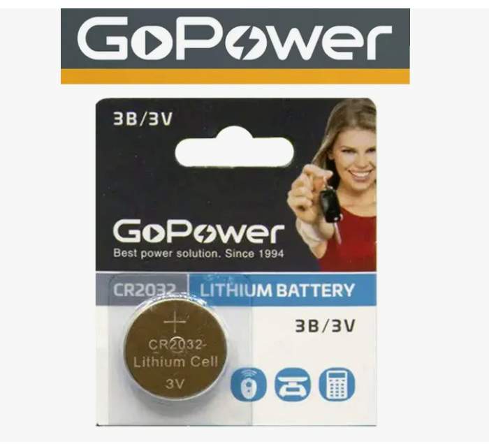 Батарейка GoPower Ultra CR2032, Lithium, рабочее напряжение 3В, 1 шт