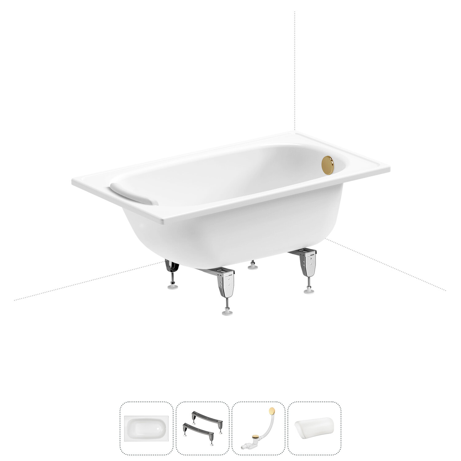 Стальная ванна 105х70 Sanitana BLB Europa 20220564R в наборе 4 в 1: металлическая ванна 105 х 70 см, ножки, слив-перелив, подголовник