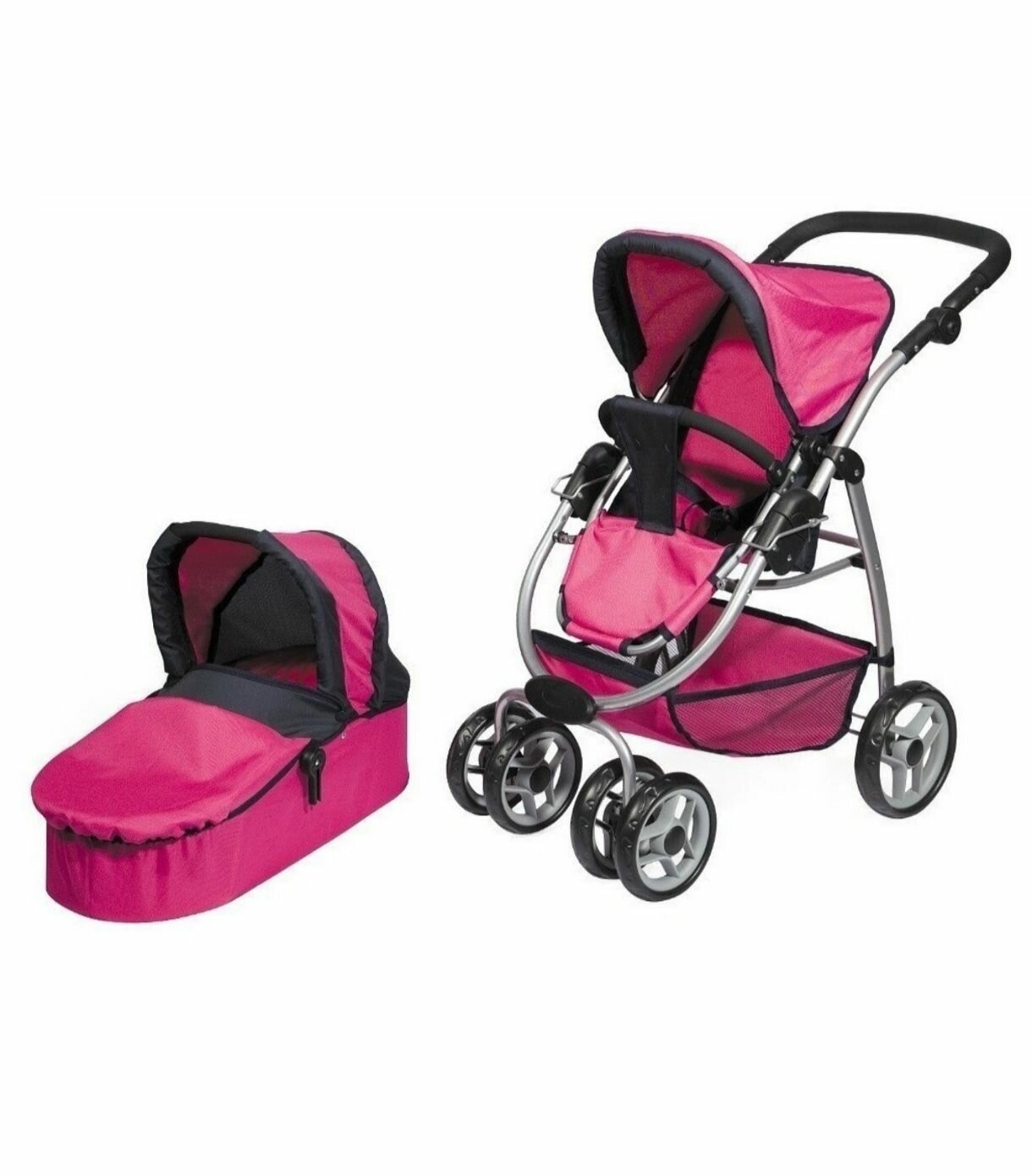 Коляска для кукол до 50 см трансформер Melobo 9662 большого размера, металлическая 2в1 люлька + прогулочный блок