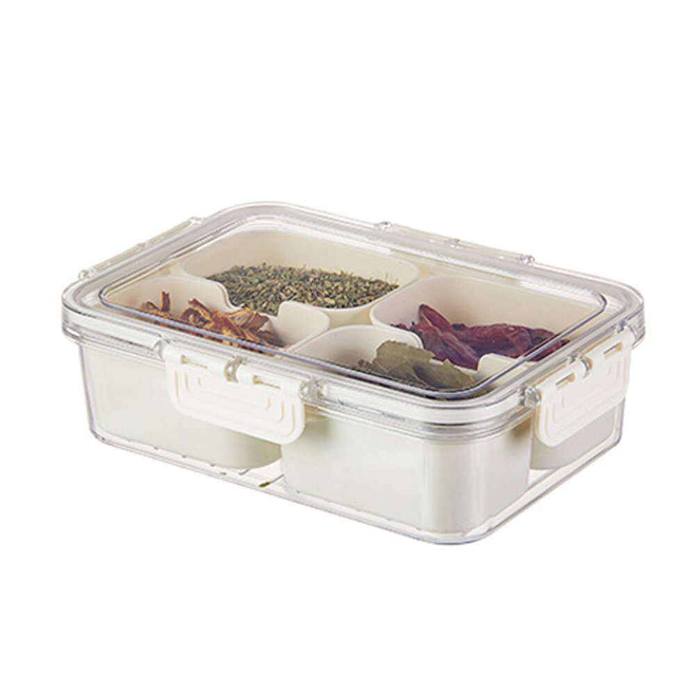 Переносной контейнер для закусок с разделением, поднос с крышкой и ручкой, органайзер для еды, контейнеры для фруктов, орехов, специй, 4 или 8 отсеков, молочно-белый цвет, пластик, размер 210*140*65 мм, вес 425 г, упаковка 255*185*85 мм, вес упаковки 510