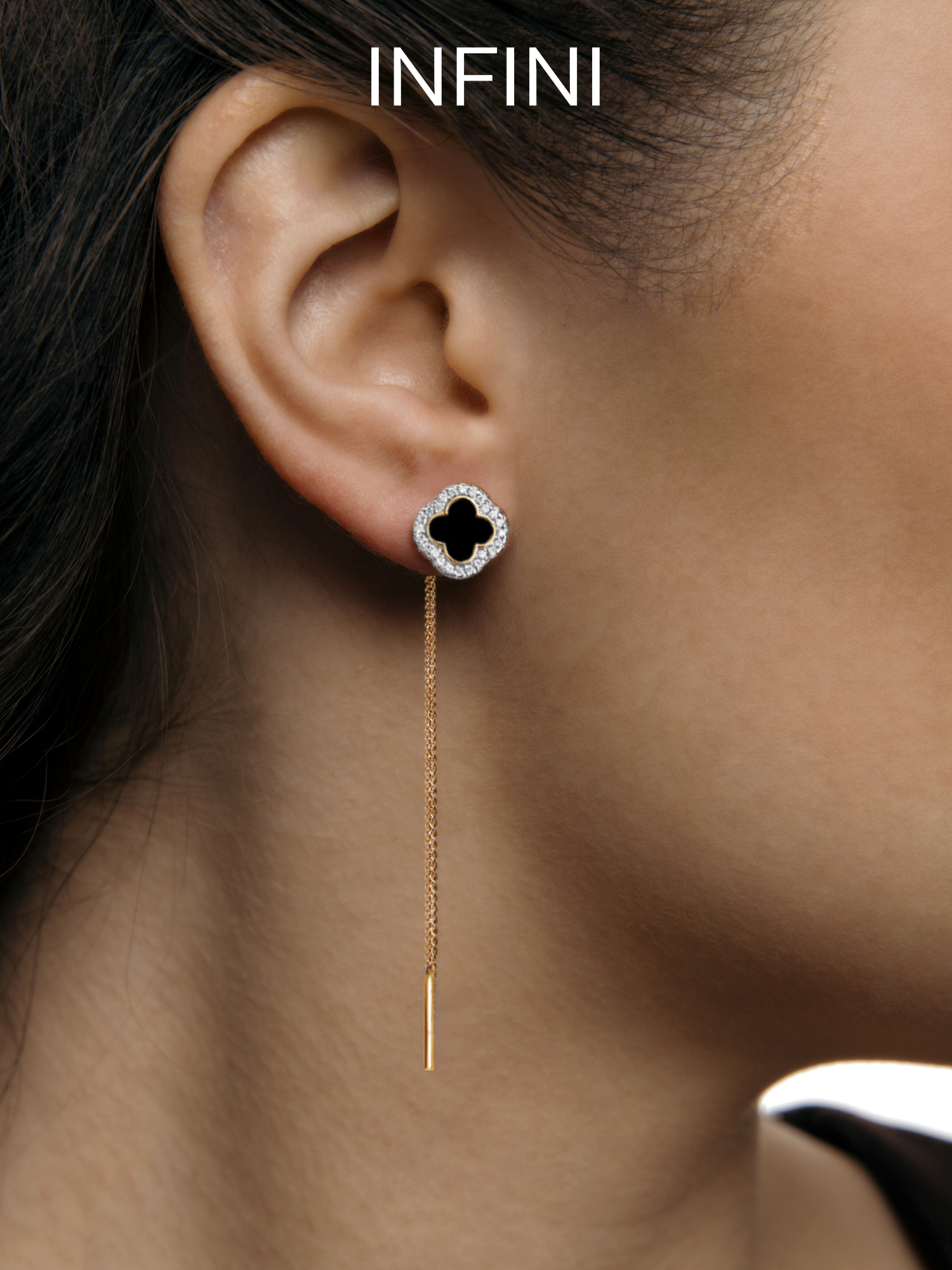 Серьги цепочки, красное золото, 585 проба, фианит