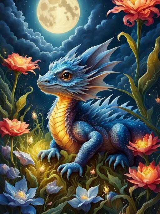 Алмазная мозаика на подрамнике "Милый дракон" круглые бриллианты 40х50см