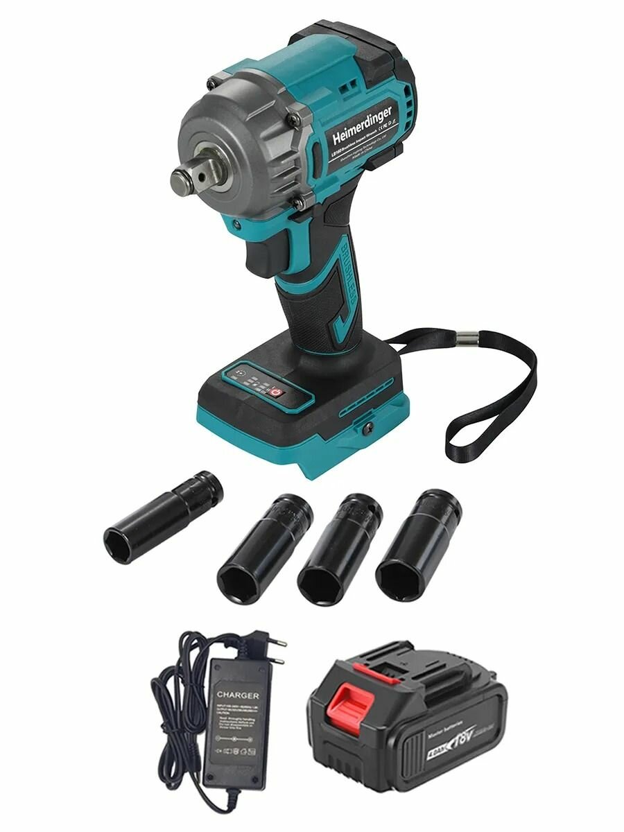 Гайковерт Heimerdinger LB160, бесщеточный, ударный, 550Нм, 18В, 4 насадки, 1х4.0 Ач Li-Ion