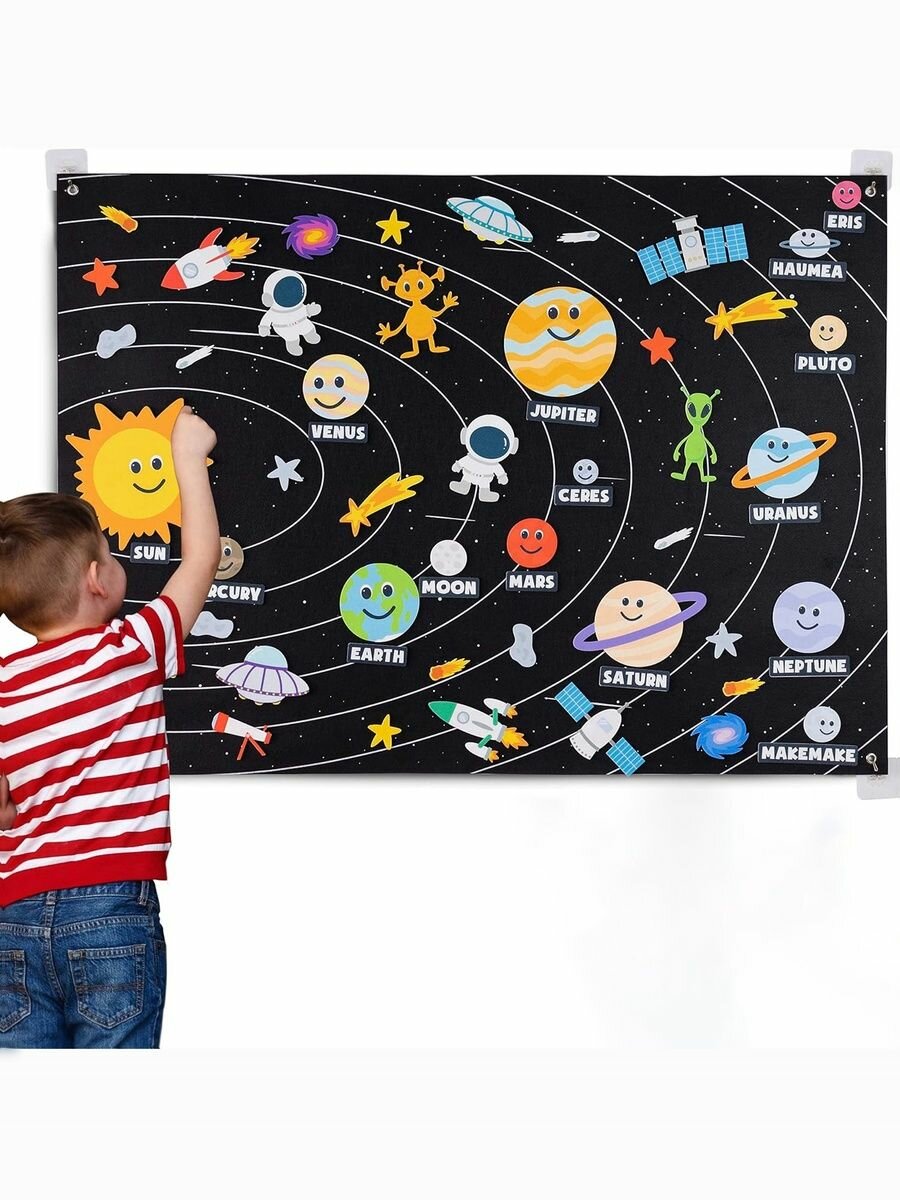 Игры из фетра, игрушки на липучках, "солнечная система", доска для сортировки фетра