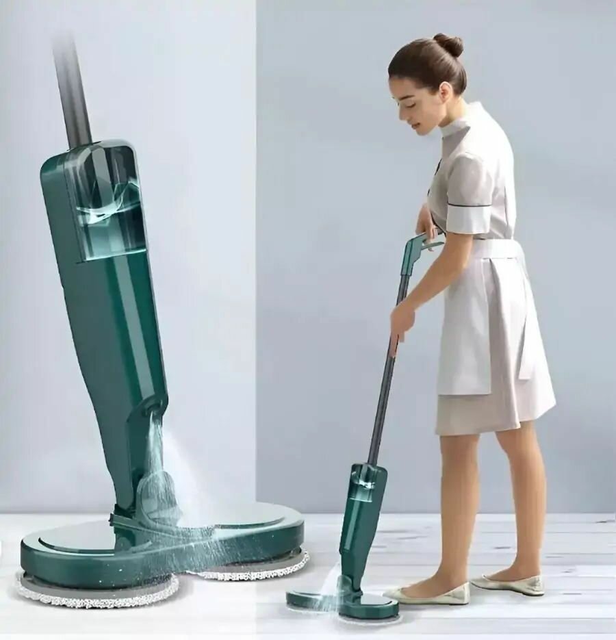 Электрическая швабра, сухая и влажная уборка, питание от аккумулятора, двойная вращающаяся головка