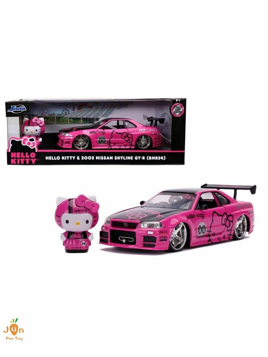Фигурка Hello Kitty & Nissan Skyline GT-R / Детская игрушечная машинка с куклой привет, Китти, может открывать дверцу и капот автомобиля, подойдет в качестве подарка на день рождения