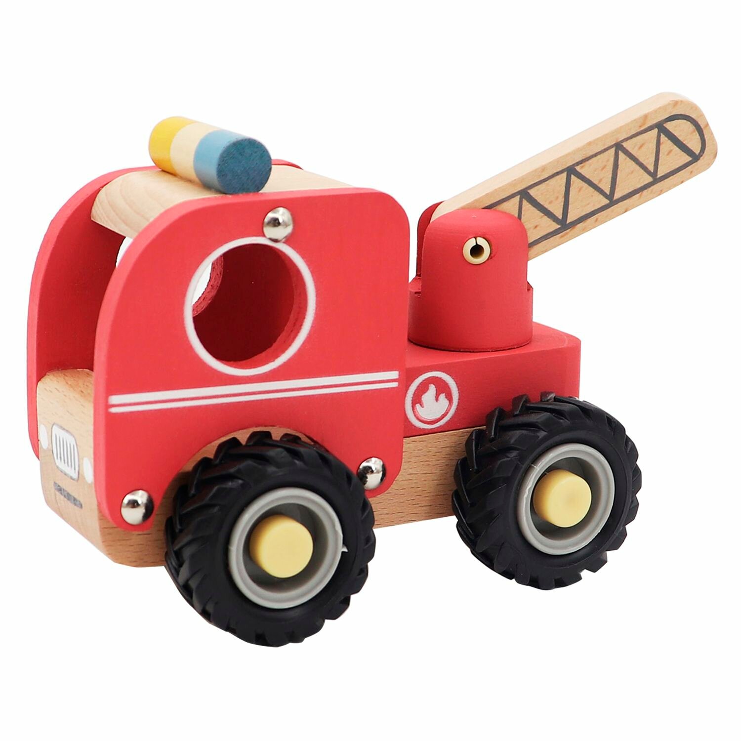 Игрушечная машинка Детское Время - Пожарная машина (без механизмов, фигурка не съёмная, материалы: дерево, металл, пластик, резина), 23663-POG