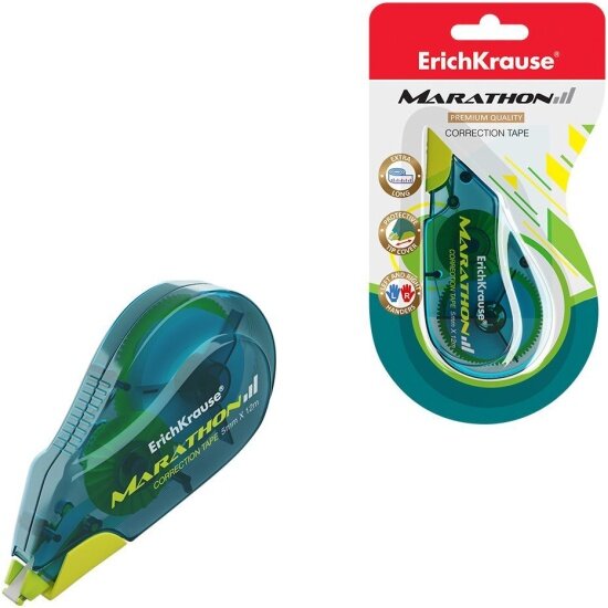 Корректирующая лента-роллер Erich Krause ErichKrause Marathon 5мм х 12м прямой ход ленты цв. корп. ассорти
