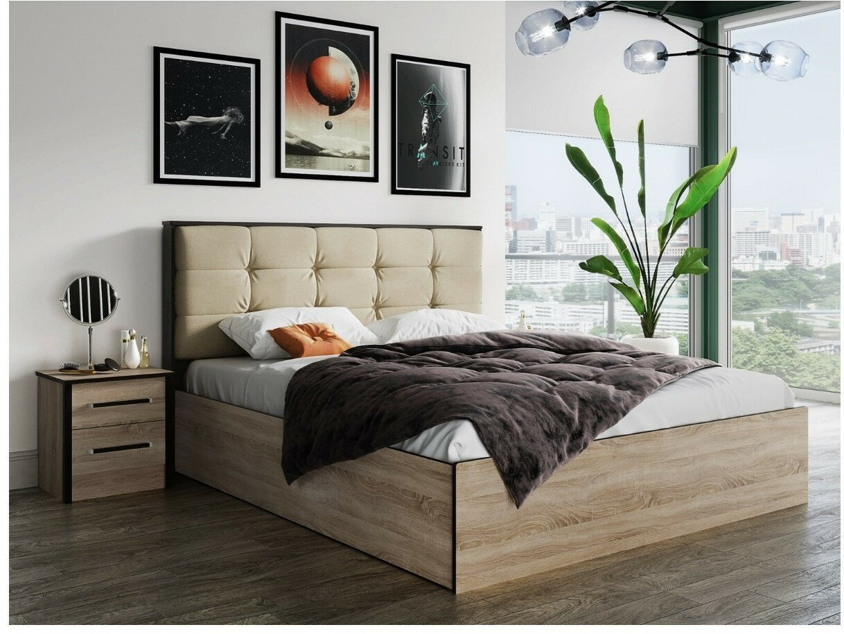 Модульная спальня с кроватью 160х200, композиция 4, Дуб сонома/Венге