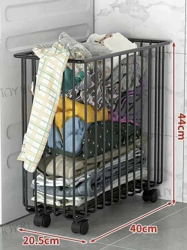 Корзина для белья, черная, прямоугольная, углеродистая сталь, 360°, 39л, 1шт