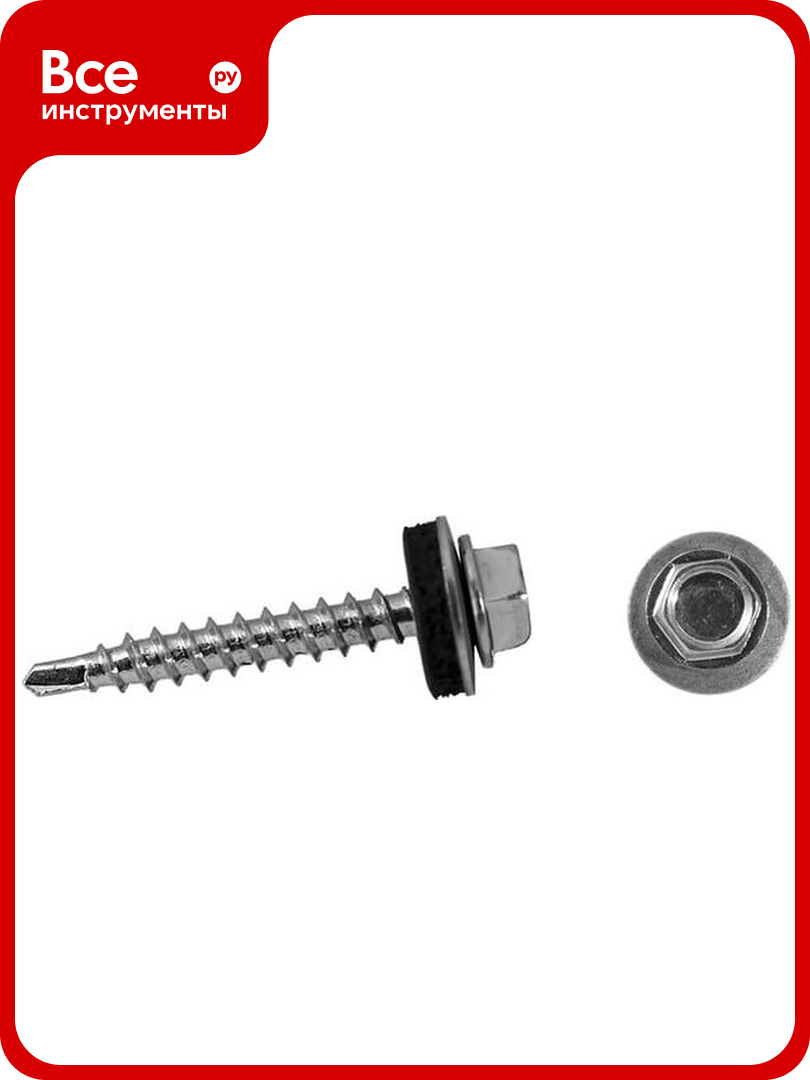 Кровельный саморез Tech-Krep КР ZP с шестигранной головкой, оцинкованный, для деревянных оснований с пресс‑шайбой