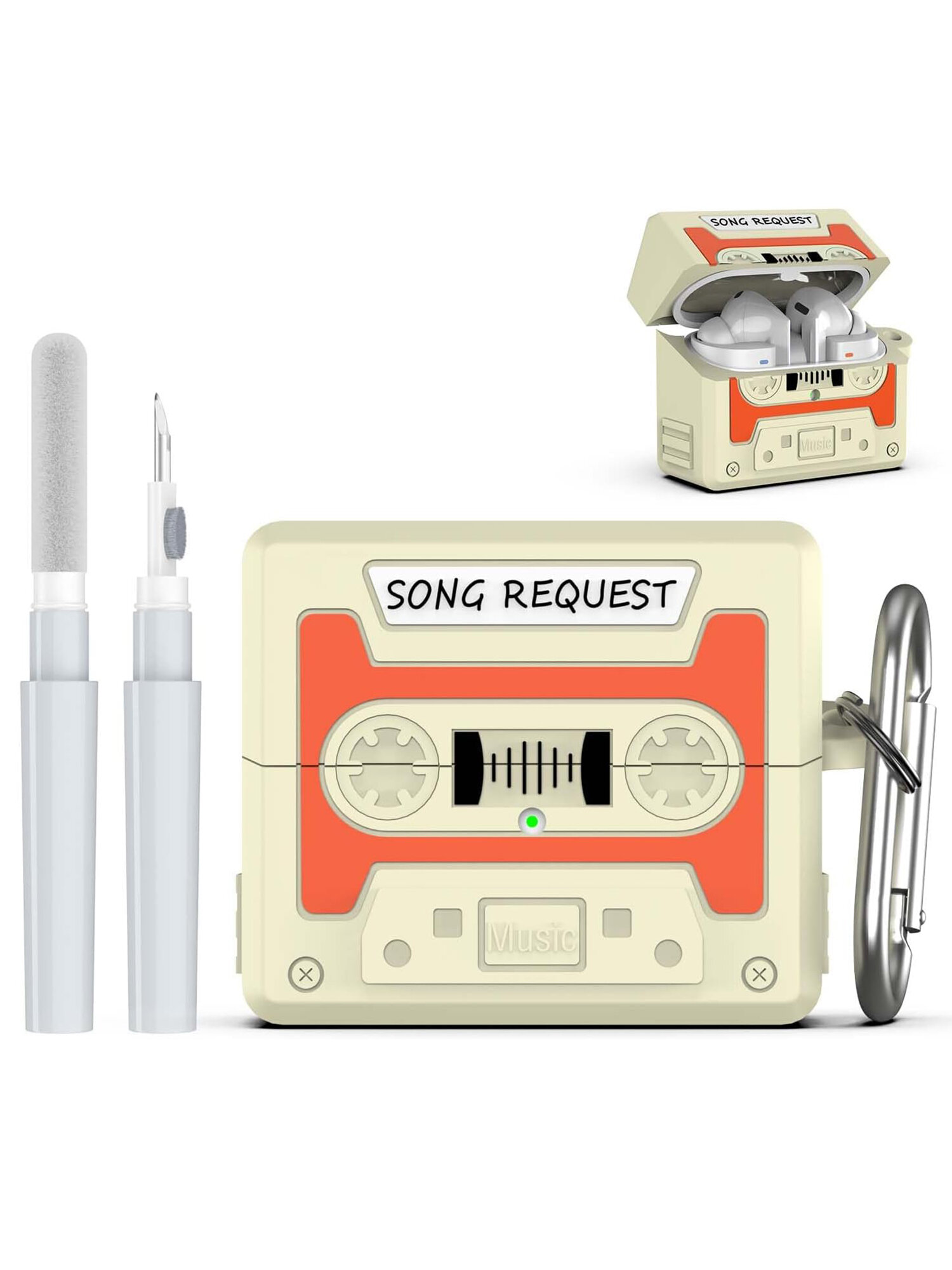 Чехол для наушников Samsung Galaxy Buds 3/3 Pro с карабином + щетка, TPU, бело-оранжевый