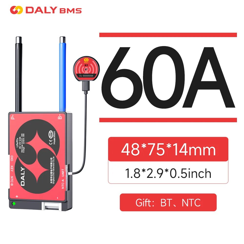 DalyBMS LiFePo4 4S 12V 16S 48V LIFEPO4 16S 100A 150A 200A 250A 3.2V BMS BT Функция для домашнего хранения энергии Гольф-кар RV Корабы, 60A Bluebooth BMS, LiFePo4 16S 48V