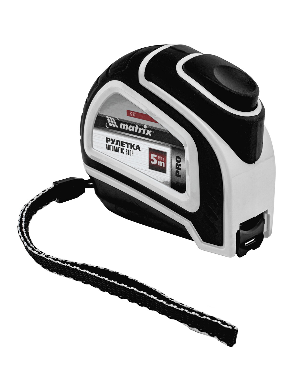 Рулетка Matrix Autostop 5 м х 19 мм, двухкомпонентный корпус, автоматическая фиксация, PRO 32551