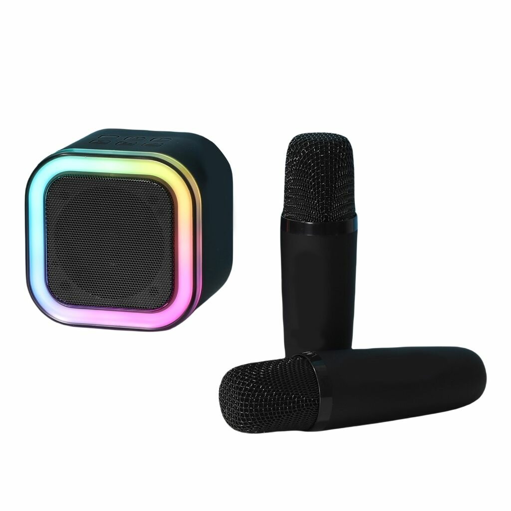 Колонки, Bluetooth динамик с микрофоном и LED атмосферным освещением двойной микрофон - элегантный черный, 1 набор