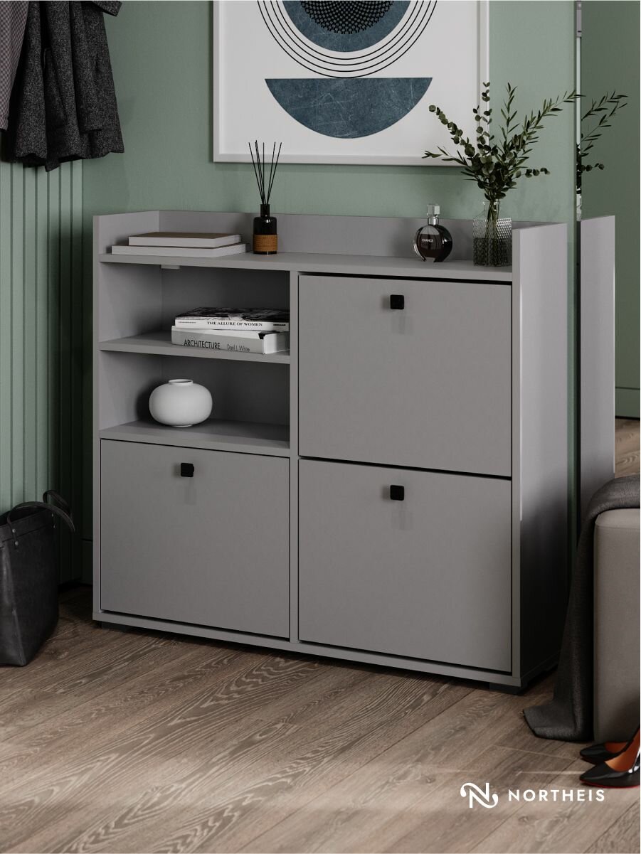 Обувница нортайс, ЛДСП, серая, 50см x 100см x 30см с полками