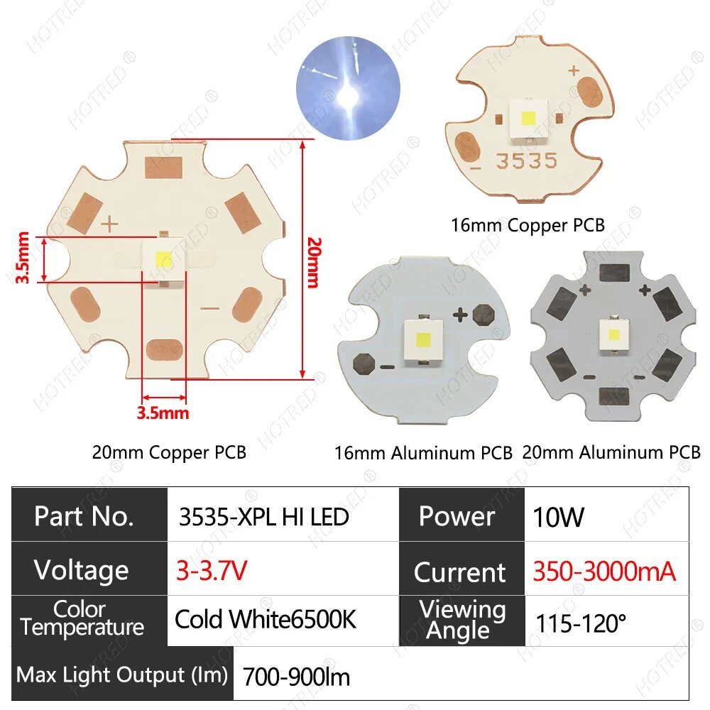 LED 3535 XPL HI, 10W, 6500K, 20mm, 350-3000mA