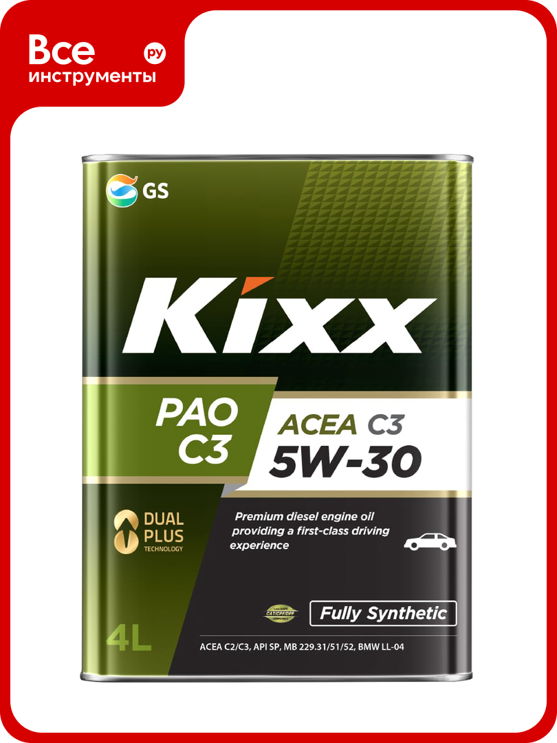 Моторное синтетическое масло KIXX PAO 5W30, API SP, ACEA C3 /4л L209144TE1