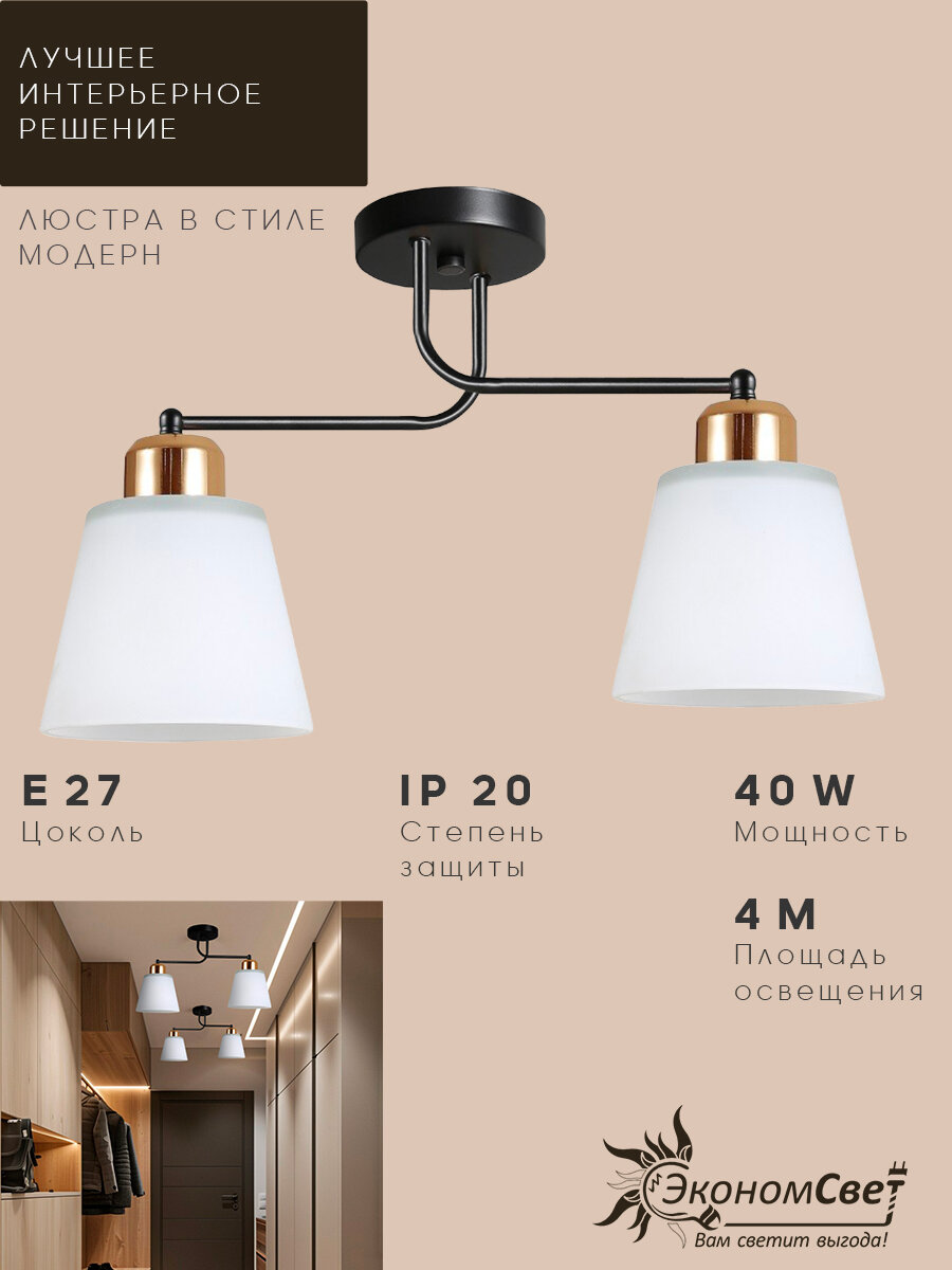 Люстра в стиле модерн 12197/2BK+GD WT ЭкономСвет