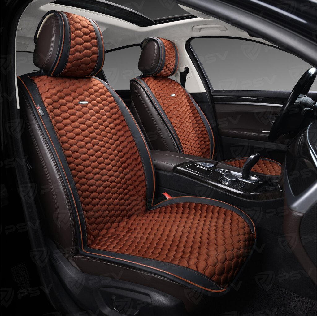 Накидка на сиденье "PSV" 2 Front вельвет черный/коричневый (на передние сиденья)