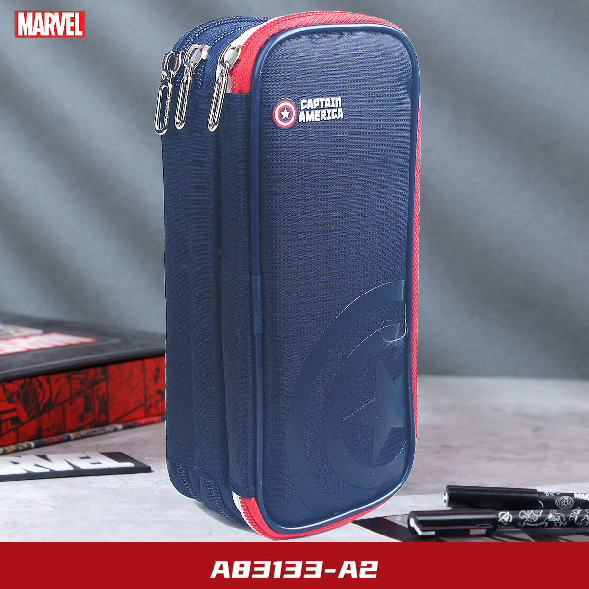 Пенал "Человек-паук", EVA, трехслойный, темно-синий