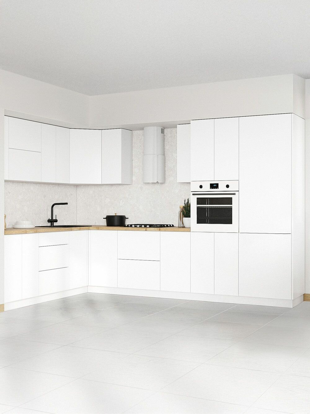 Кухонный гарнитур угловой Тандем 3.2х2.2 м, мебель для дома и кухни, Белый / Белый глянец