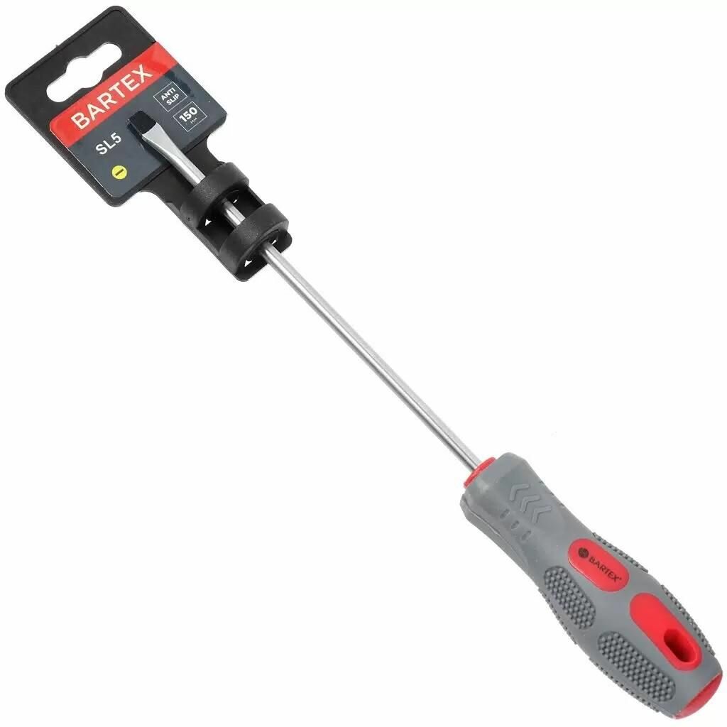 Отвертка Bartex плоская, SL5, 5х150 мм, антискользящая двухкомпонентная ручка, CrV сталь