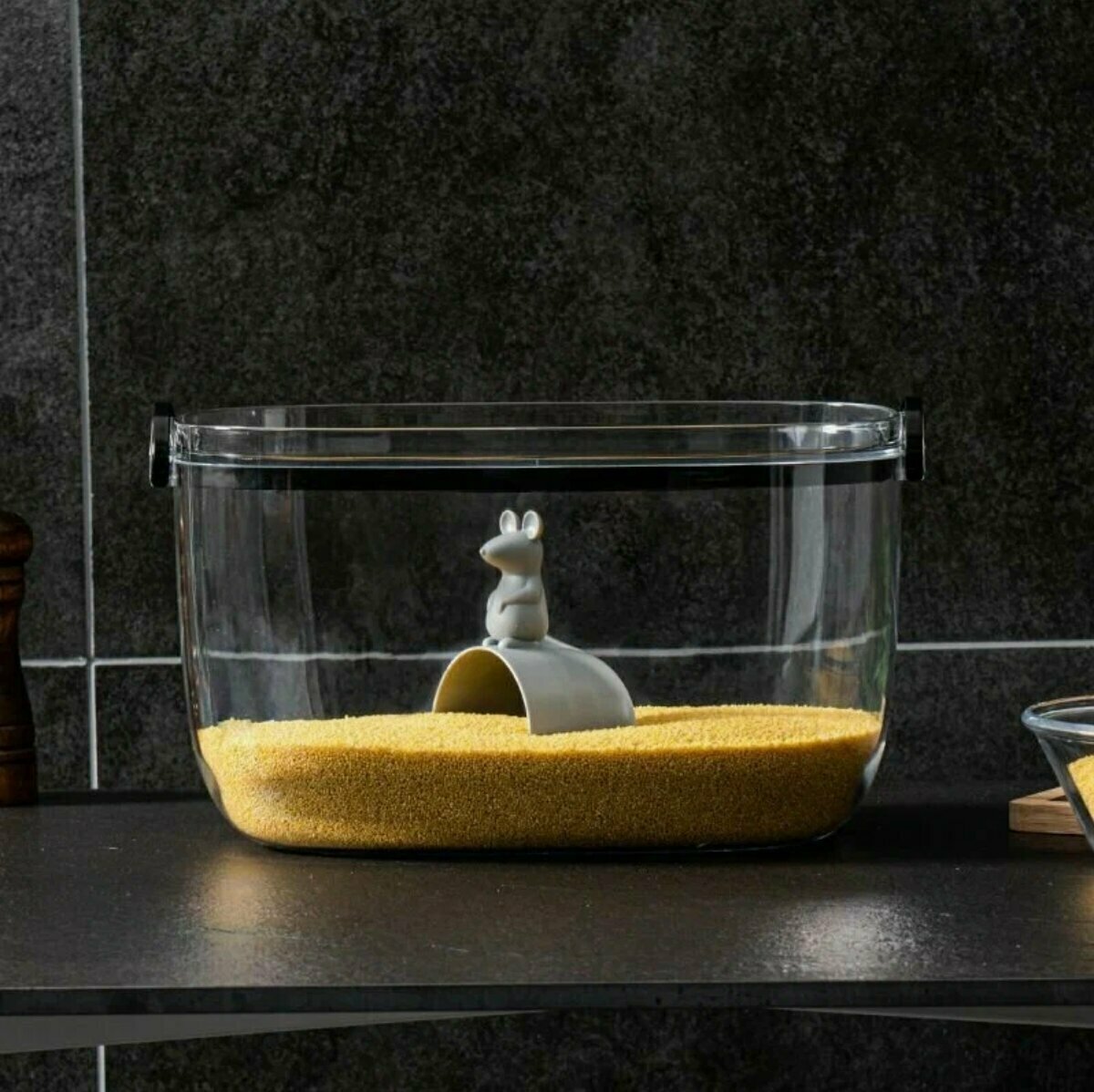 Контейнер для еды с мерной ложкой Qualy Lucky Mouse 7 л QL10298-CL-GY для сыпучих продуктов-DSL
