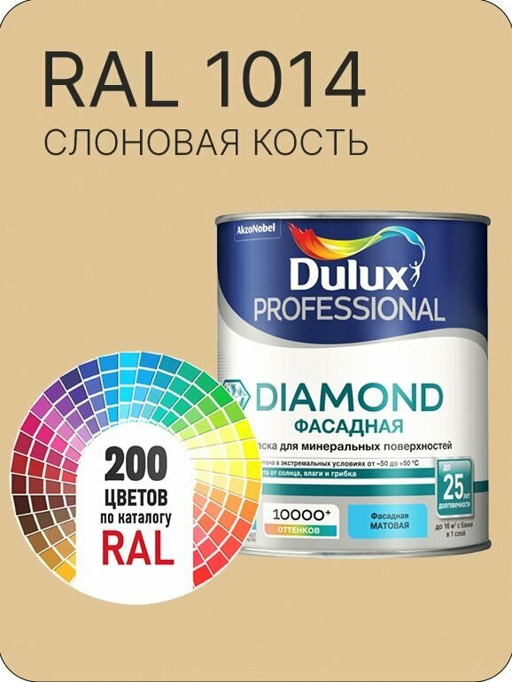 Краска для минеральных и деревянных фасадов Dulux Diamond цвет слоновая кость Ral 1014 0.8 л.