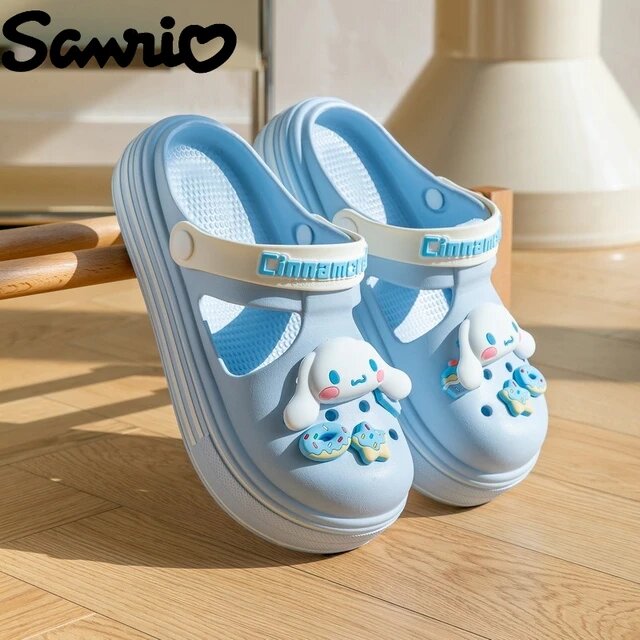 Sanrio Hello Kitty Slippers Kawaii Cinnamoroll Cartoon Anime My Melody Printed Accessories Hole Shoes Girls' Home Casual Shoes