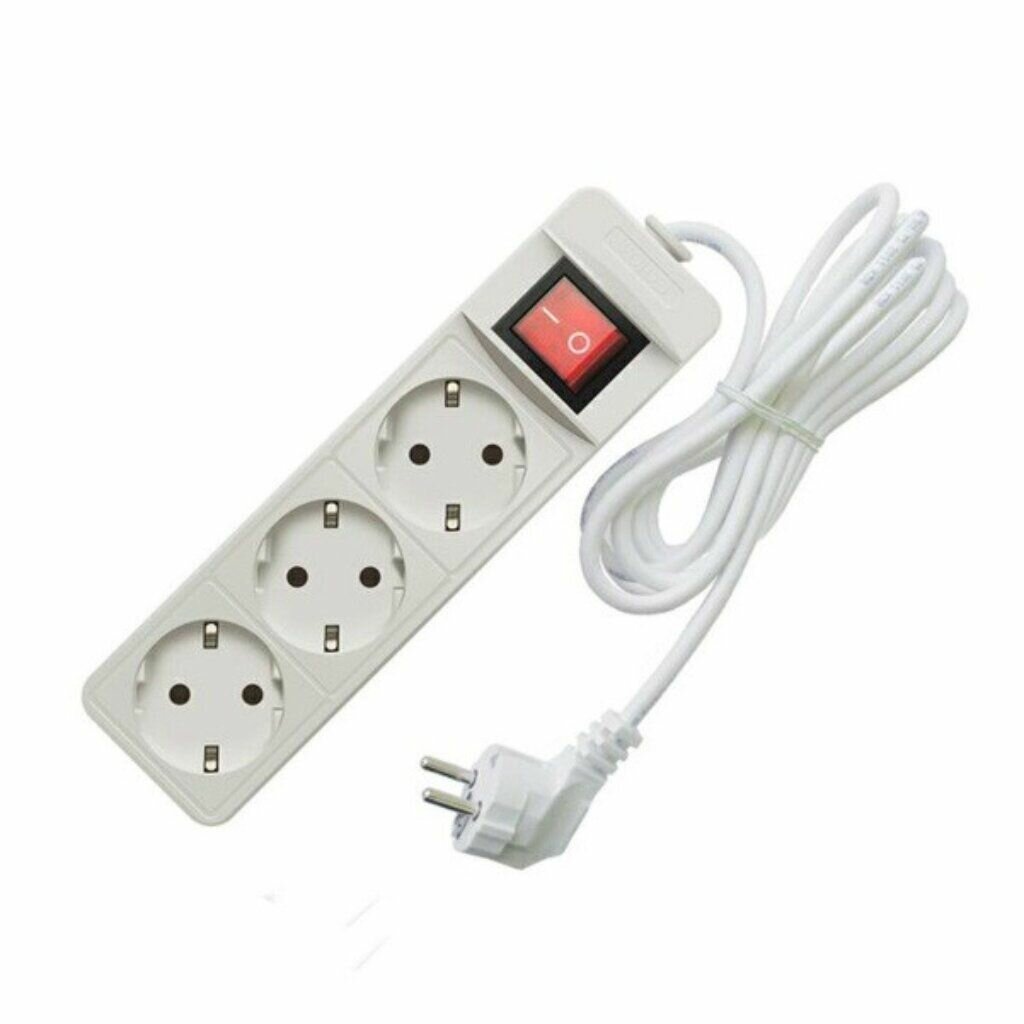 Удлинитель СОЮЗ бытовой, 3 гнезда, 5 м, ПВС, с заземлением, 2200 Вт