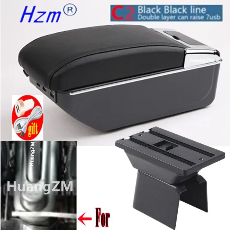 Подлокотник для Ford Fusion (2002-2012) Подлокотник для Ford Fiesta Mk5 (2002-2008) Автомобильный подлокотник Центральный ящик для хранения с USB C2 black line 7USB