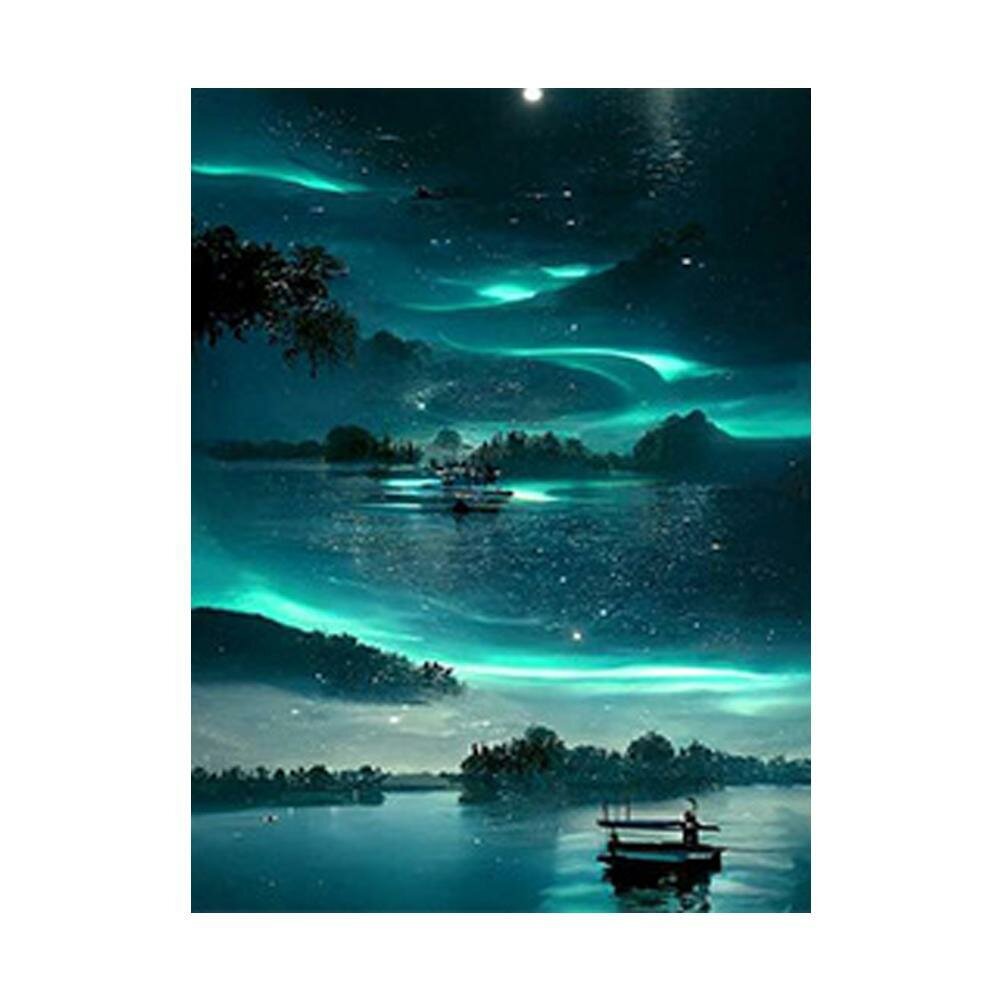 Алмазная мозаика большая картина "Пляжный лунный свет" 30х40 см со светящимся в темноте стразами и 5Д элементами