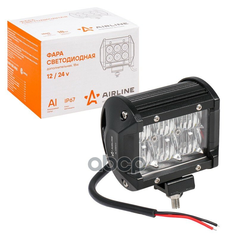 Фонарь светодиодный! (балка) двухрядная, 6 LED 5D линза рабочий свет, 18W (98х78х65) 12/24V AIRLINE арт. ALED043