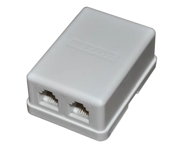 Розетка телефонная 2-м ОП RJ14 (6P4C) кат.3 бел. Rexant 03-0002